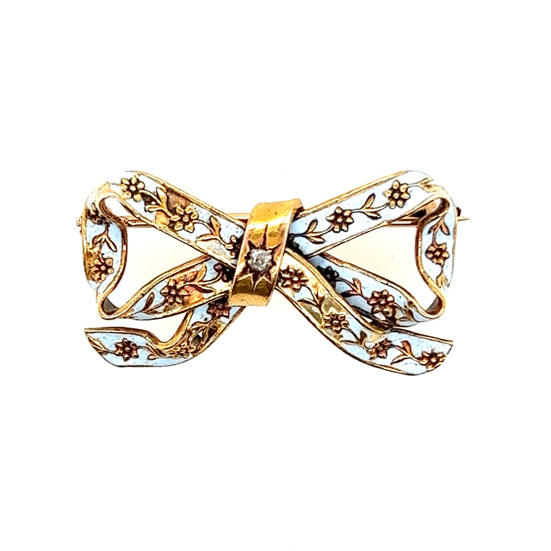 Antique Edwardian Blue Enamel Ribbon Bow Pin 14kyellow Gold - Etsy