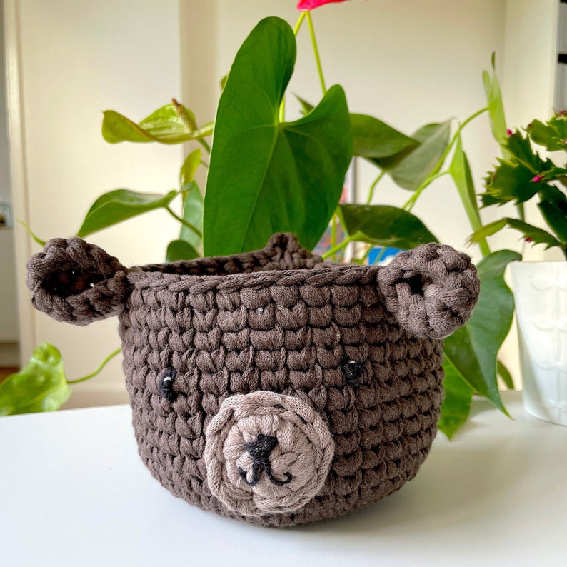 Cute Recycled Yarn Barnaby Bear Basket Dark Brown Bear Storage Basket ...