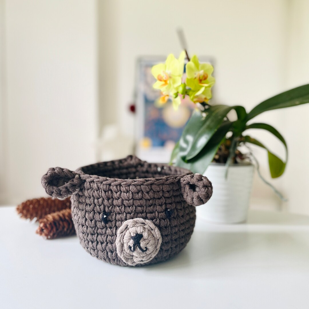 Cute Recycled Yarn Barnaby Bear Basket Dark Brown Bear Storage Basket ...