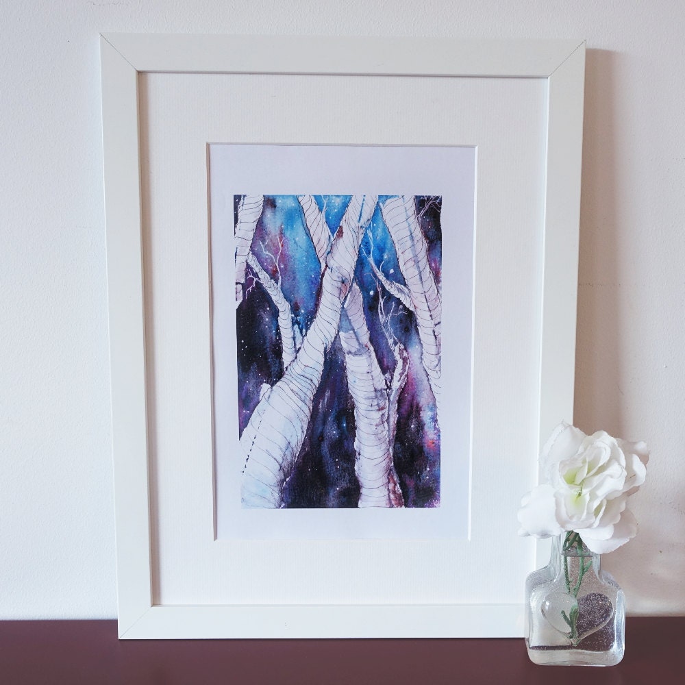 Zendoodle Galaxy Trees, Starry Night Sky Art. Print of My Watercolor ...