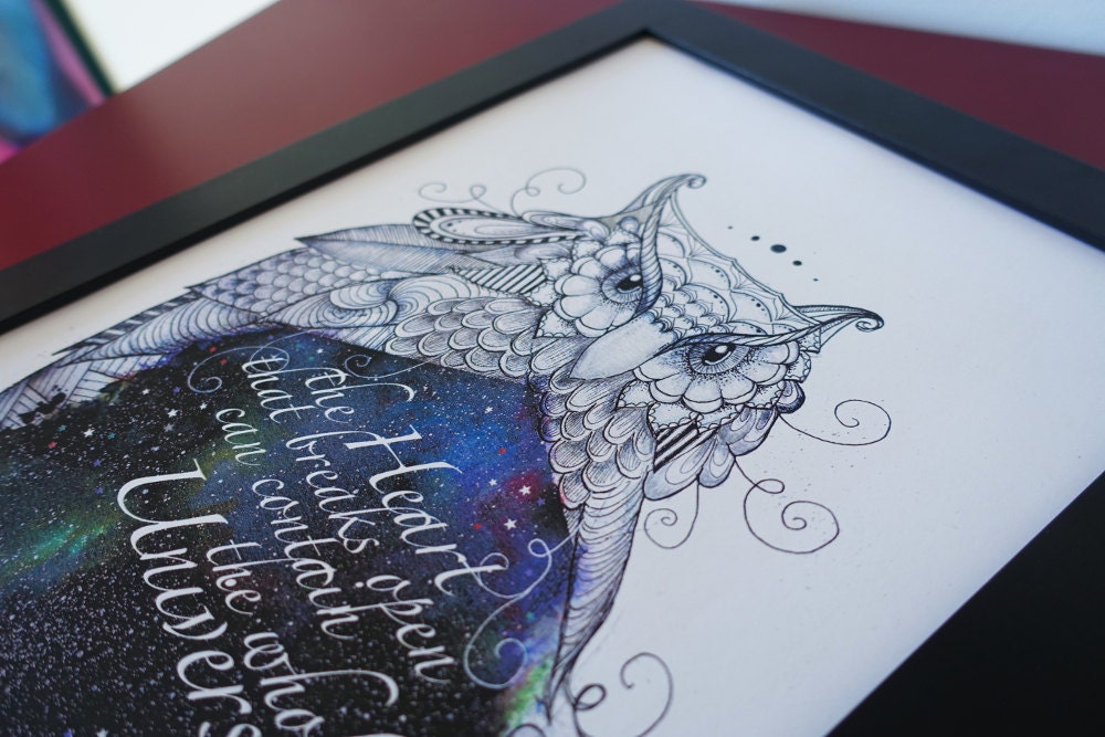 Owl Art, Galactic Zentangle Print of My Original Painting. Zen Owl ...