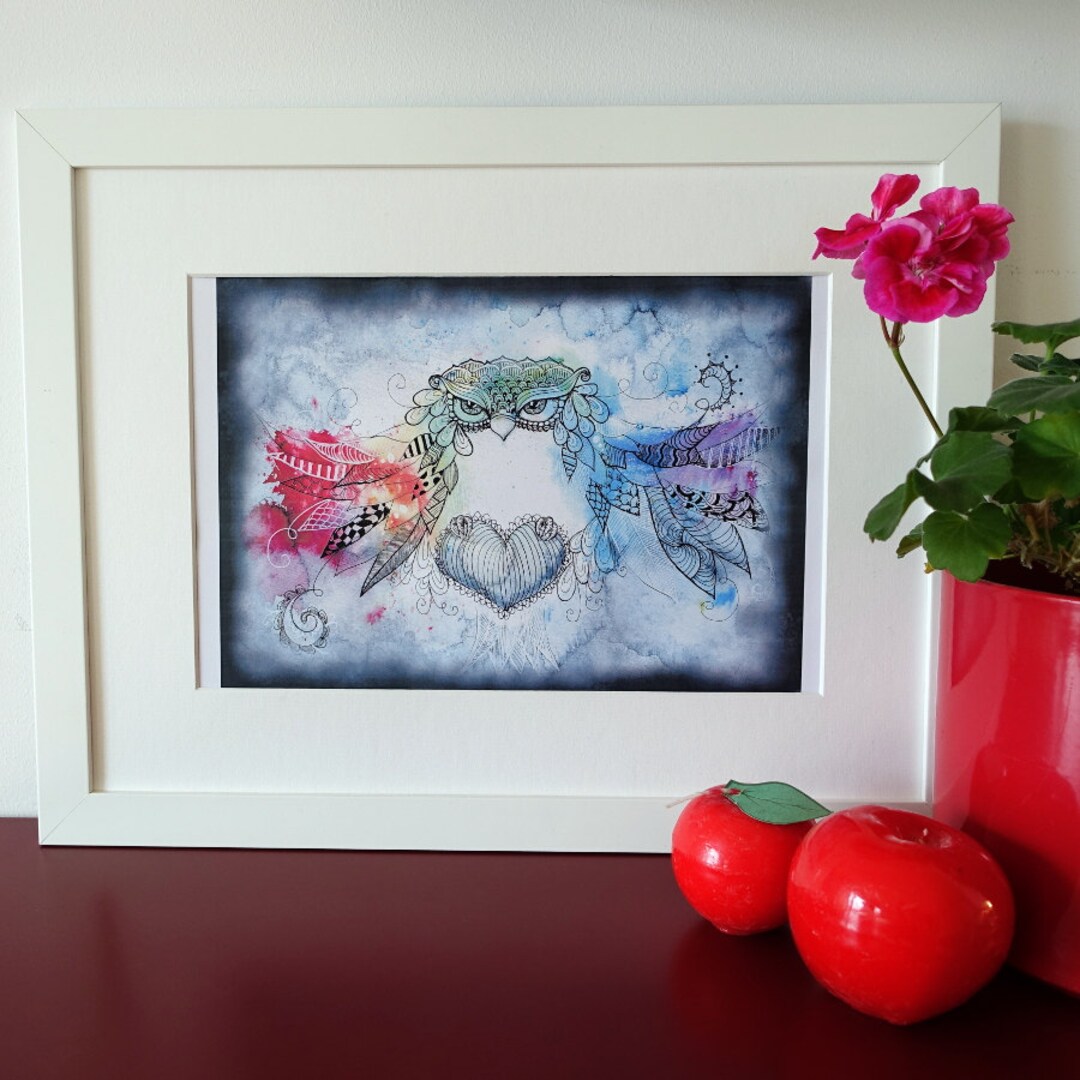 Rainbow Zentangle Owl, Zendoodle Watercolor Art. Print of My Original ...