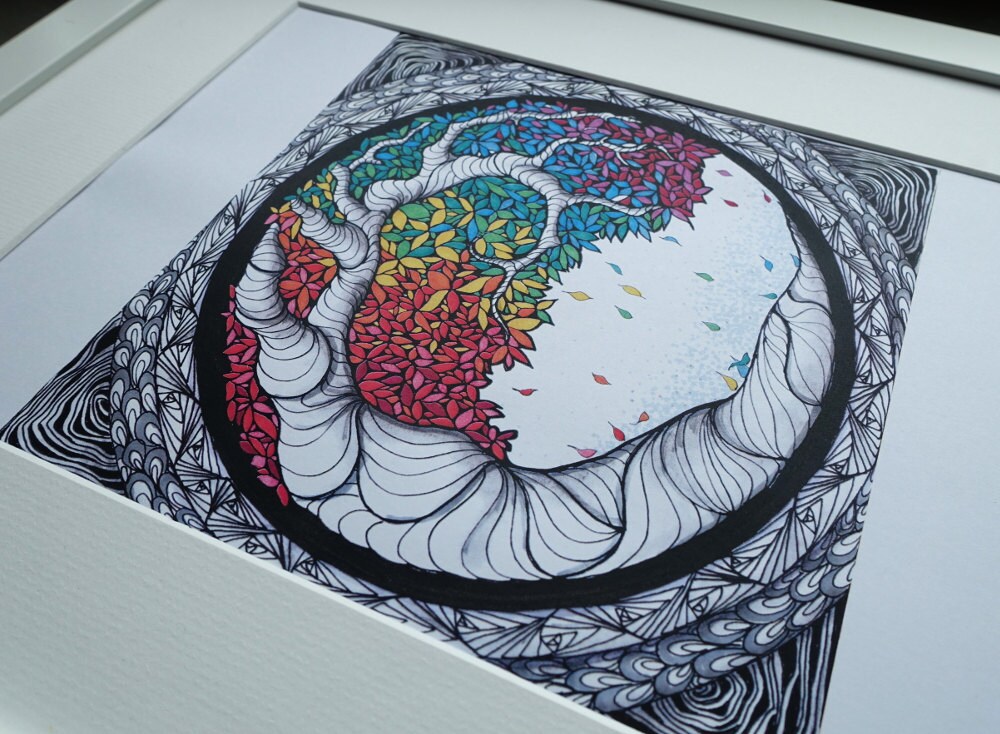 Rainbow Zentangle, Tree of Life Zendoodle. Print of My Original Drawing ...