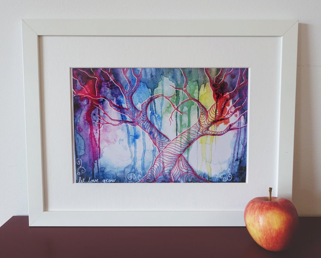 Rainbow Heart Trees, Zendoodle Garden. Print of My Original Watercolour ...
