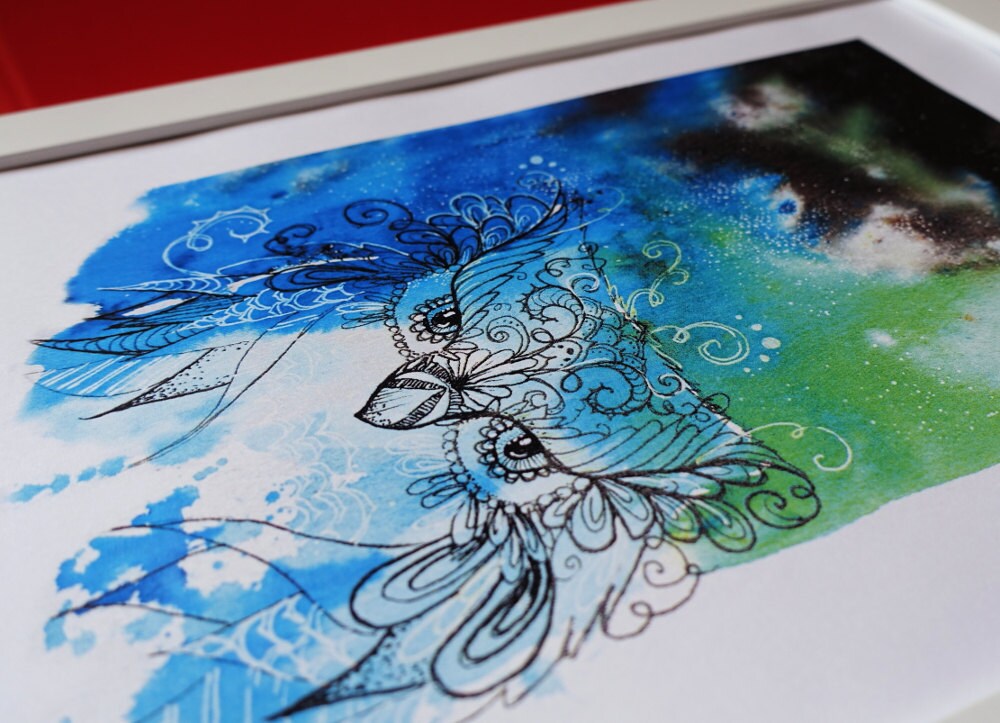 Galaxy Owl, Zentangle Doodle Art, Print of My Original Painting. - Etsy
