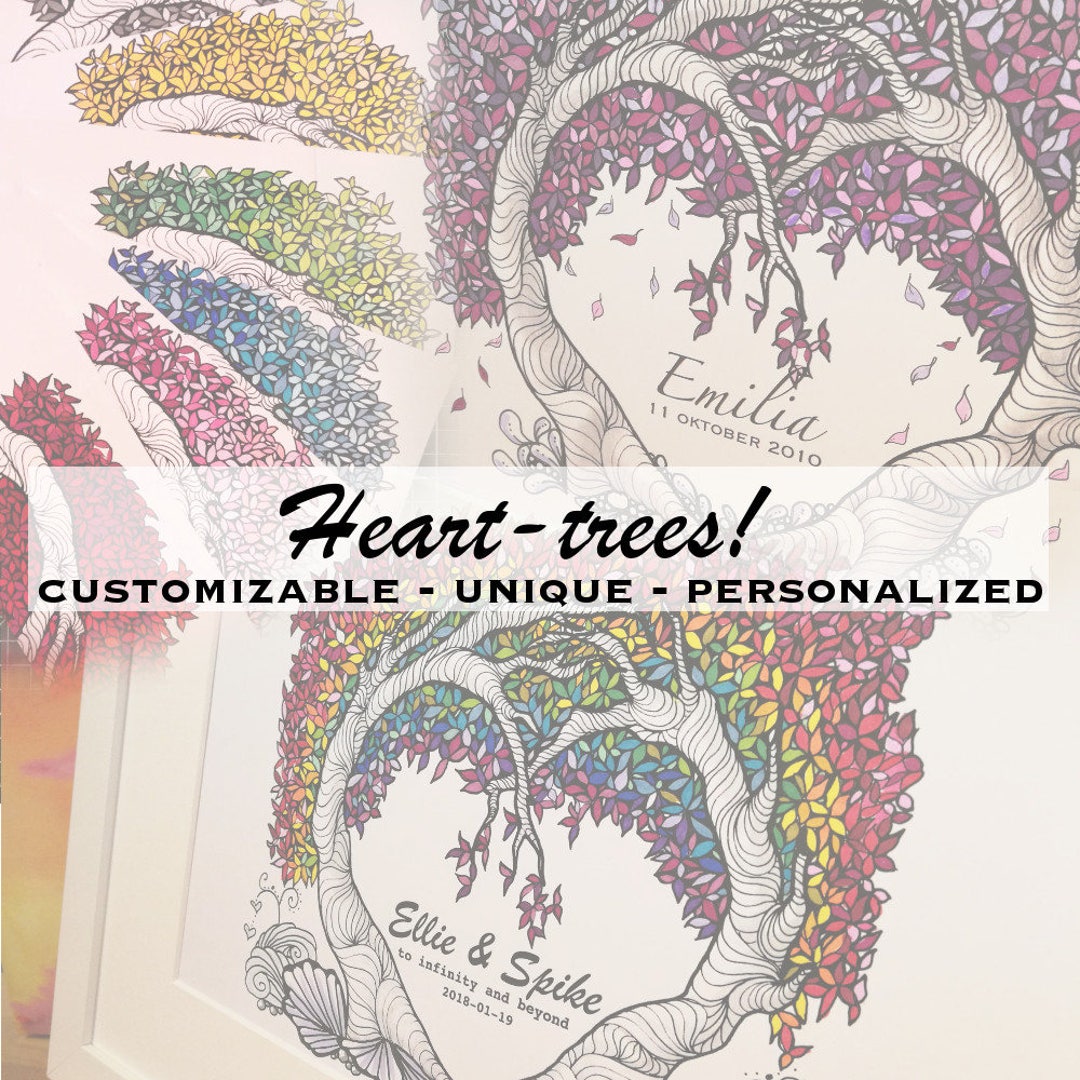 Customisable Heart Trees. Hand Drawn Personalised Tree of Life, Perfect ...