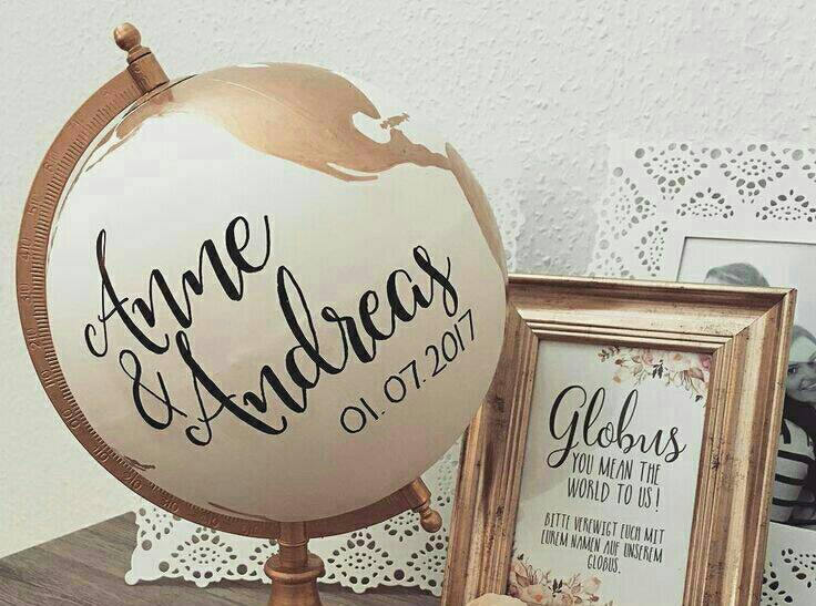 Hand Painted Globe Wedding guest book