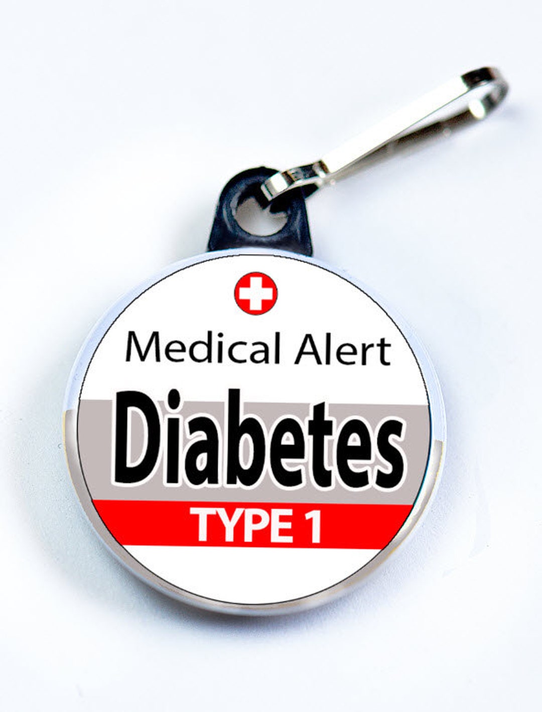 Medic Alert, Diabetes, T1 0r T2, Metal Button With Zipper Pull Tab ...