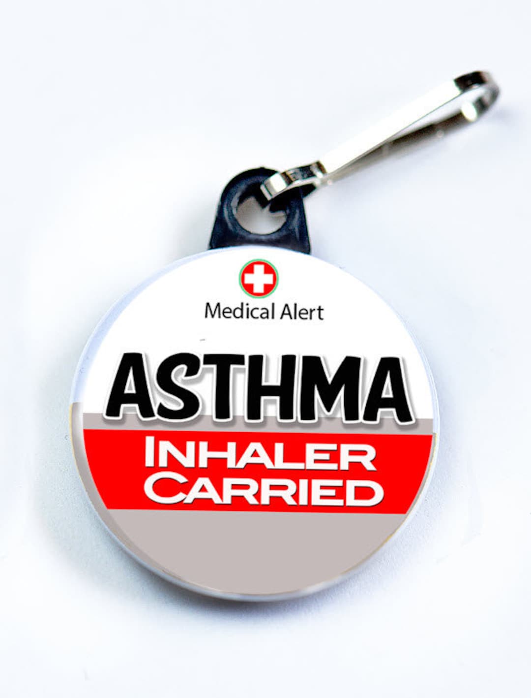 Medic Alert, Asthma - Inhaler Carried, Pin Button With Zipper Pull Tab ...