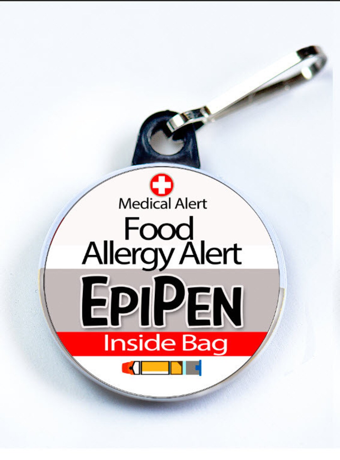 Medic Alert, Food Allergy - Epipen Inside Bag, Metal Button With Zipper ...