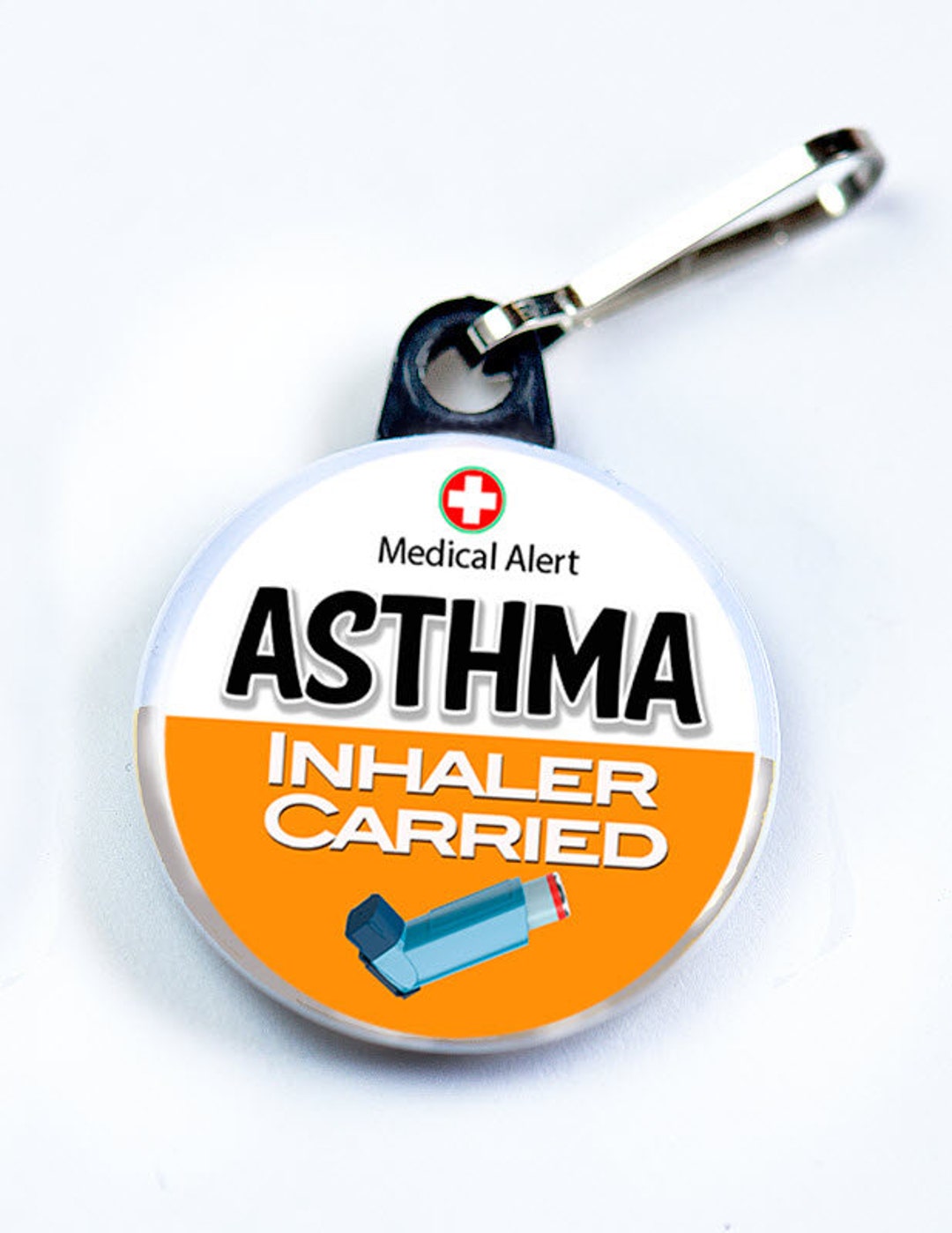Medic Alert, Asthma Inhaler Carried, Pin Button With Zipper Pull Tab ...