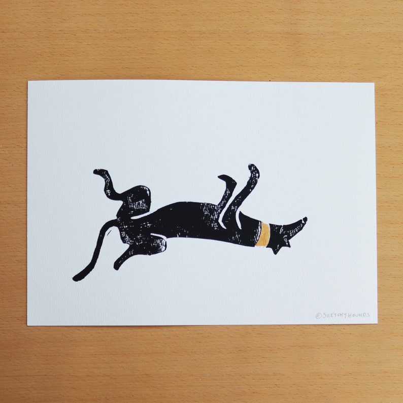 A4 Original Lino Print of a Roaching Lurcher - Etsy