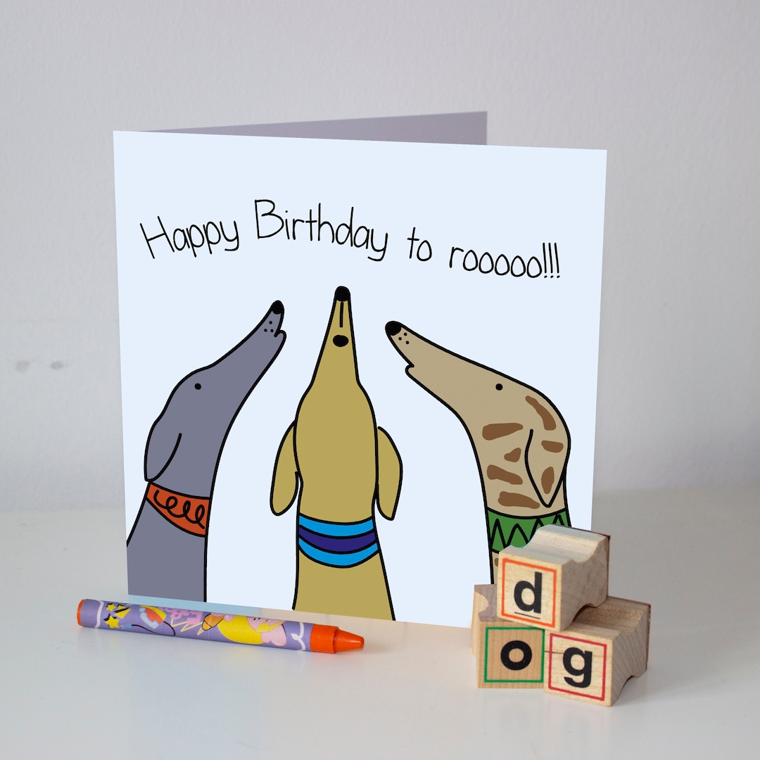 Happy Birthday to Rooo Dog Card, Greyhound Birthday Card, Whippet Card ...