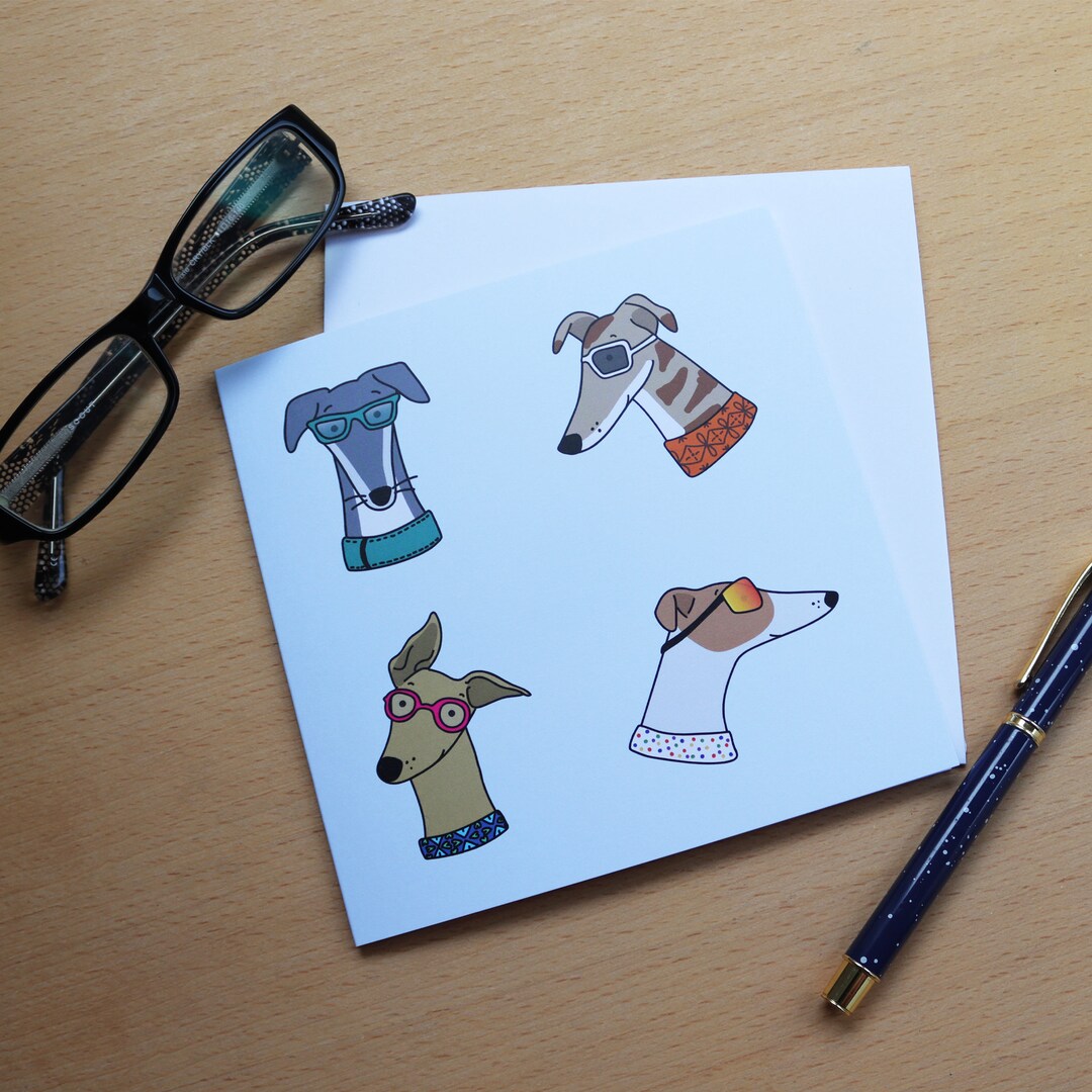 Greyhounds in Glasses Dog Card - Etsy