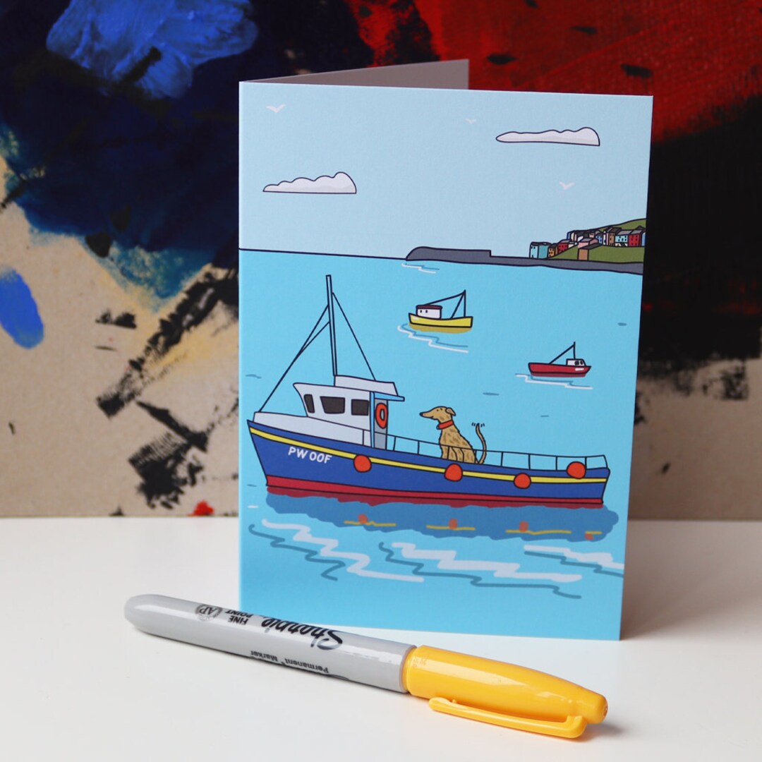 Captain of the Boat Scruffy Lurcher Dog Card, Lurcher Birthday Card ...