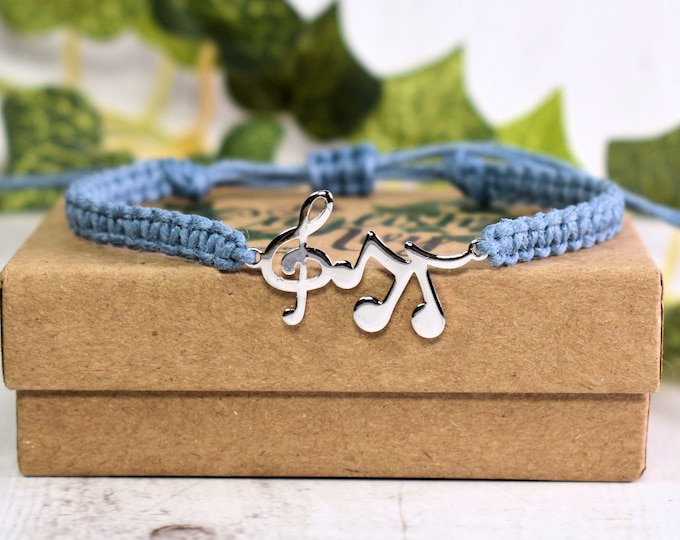 Music Bracelet With Treble Clef and 8th Notes Adjustable Hemp Jewelry ...