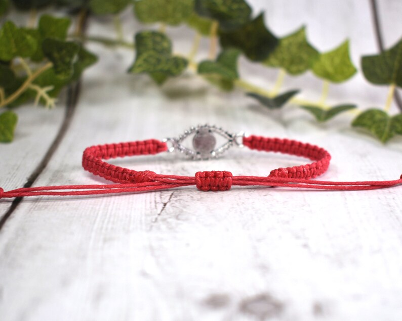 Hemp Evil Eye Bracelet - Silver Adjustable Wristband Gift for Her or ...