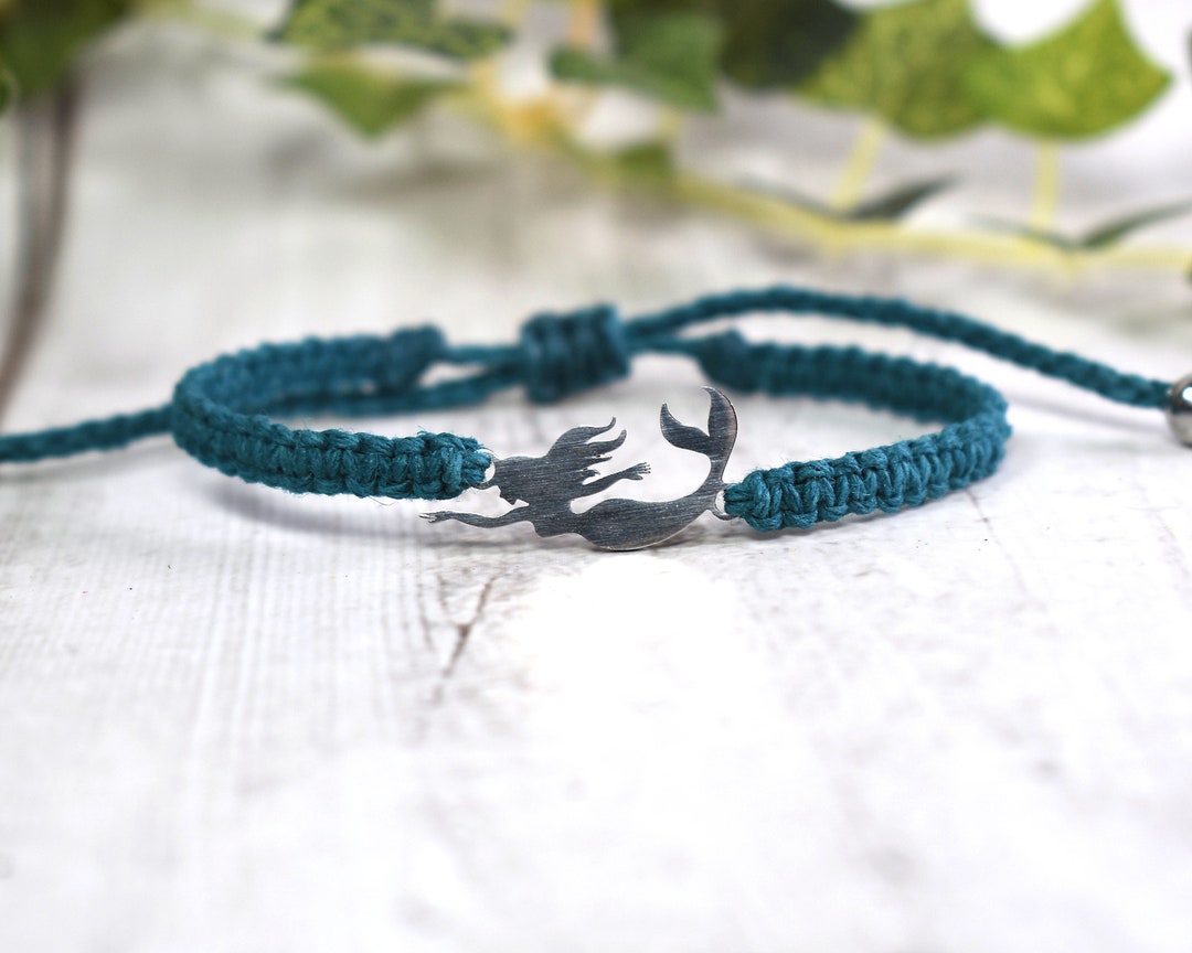 Mermaid Bracelet With Stainless Steel Charm and Adjustable Hemp Band ...