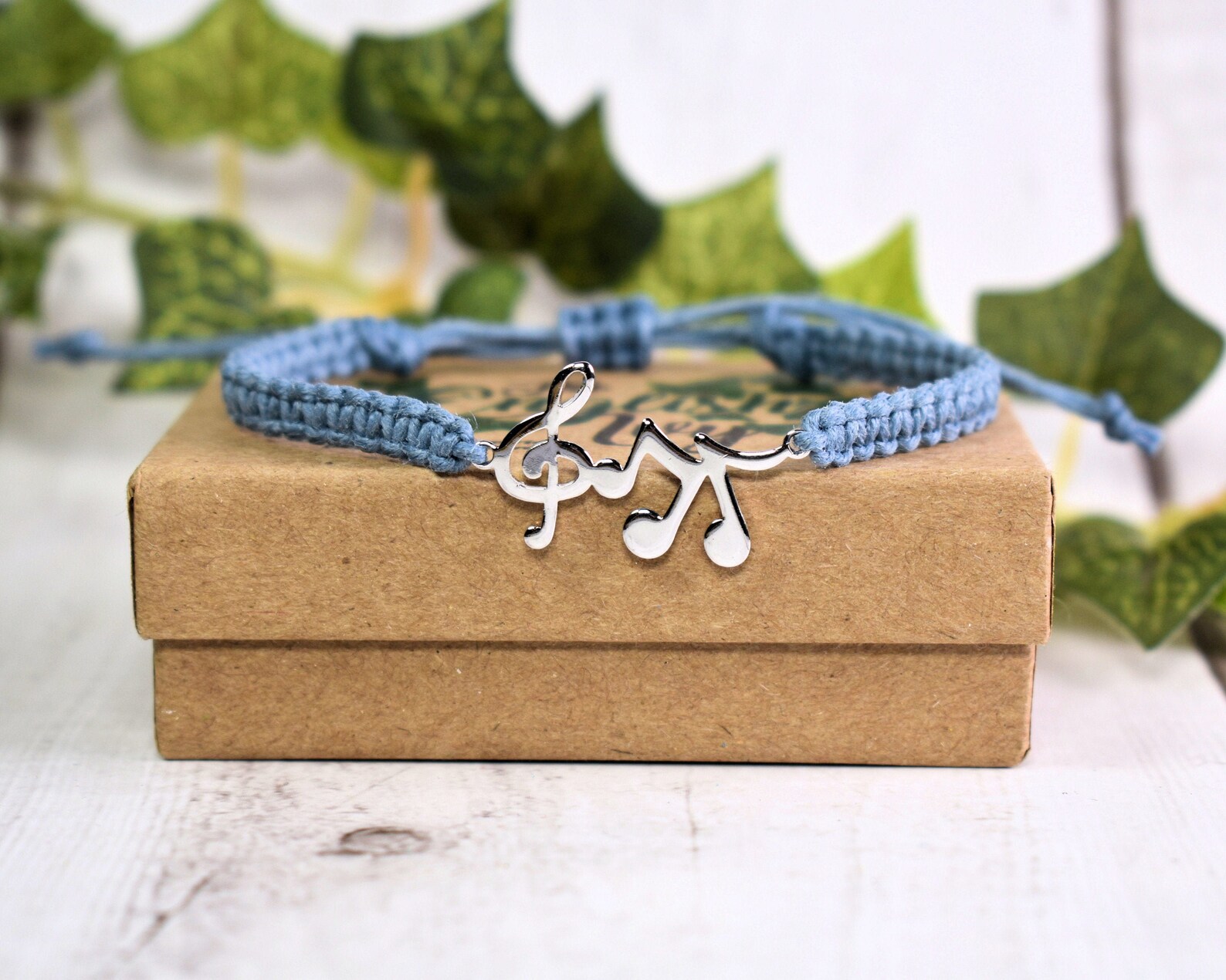 Music Bracelet With Treble Clef and 8th Notes - Adjustable Hemp Jewelry ...