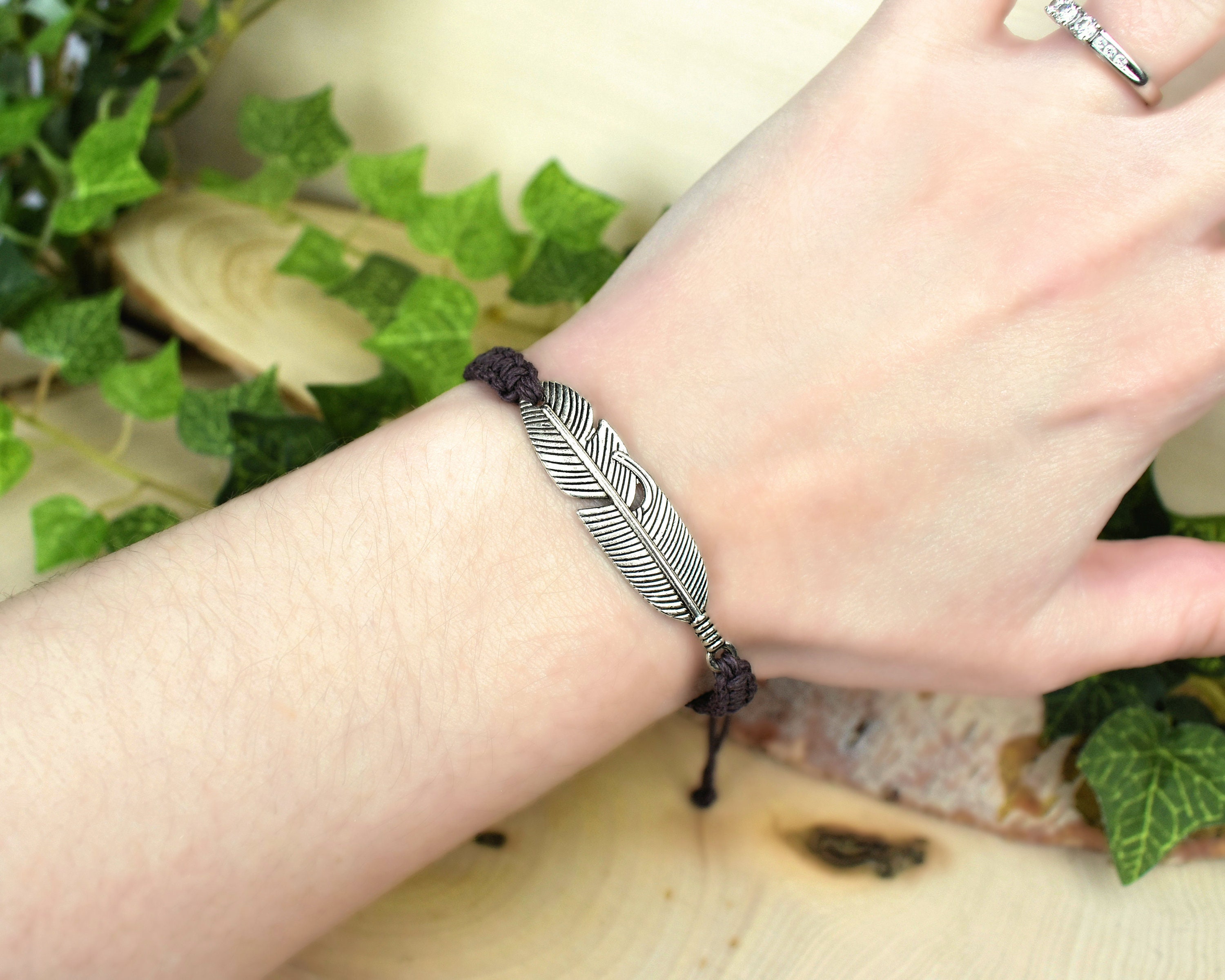 Hemp Feather Bracelet Adjustable Boho String Jewelry | Etsy