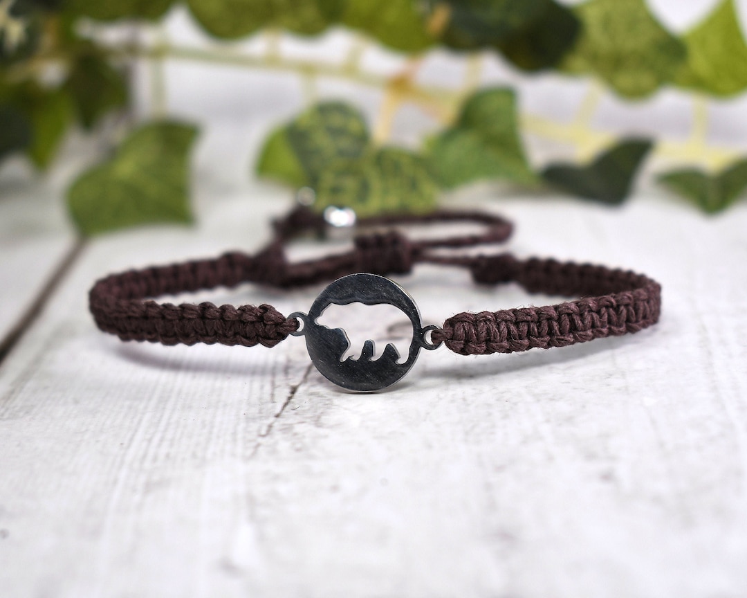 Bear Bracelet for Men or Women - Adjustable Hemp Bracelet & Stainless ...