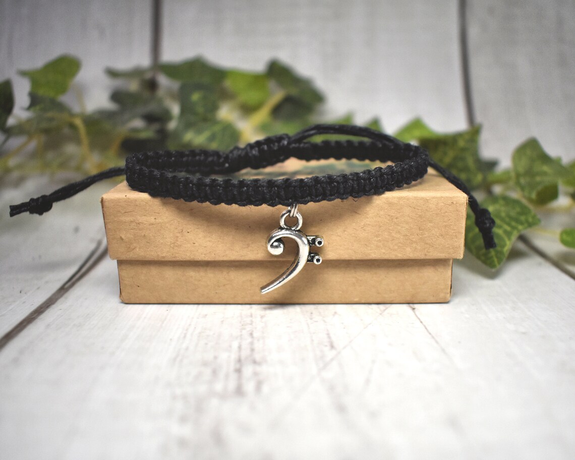 Bass Clef Bracelet for Men or Women - Adjustable Hemp Music Jewelry ...