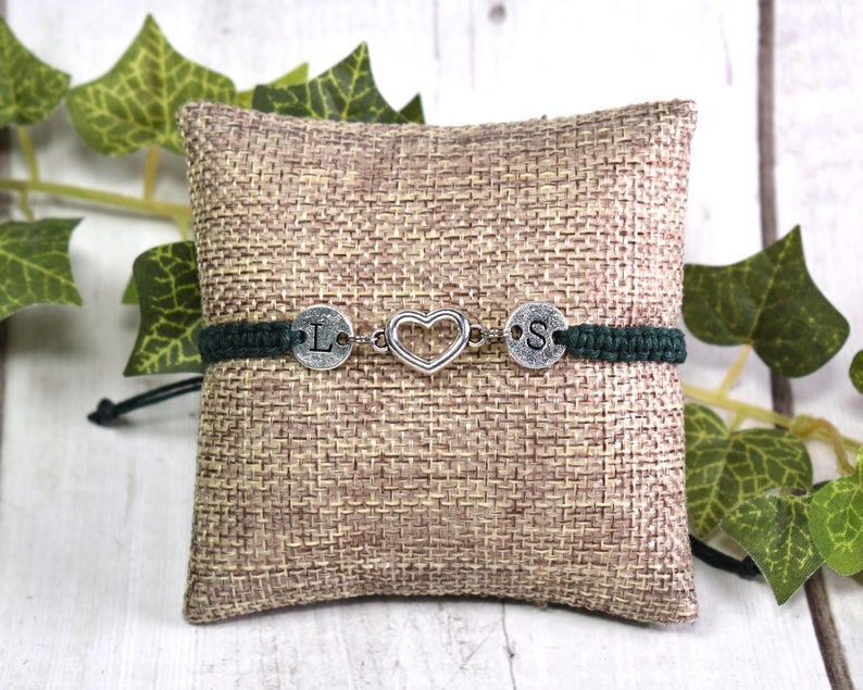 Personalized Heart Bracelet with 2 Initial Charms Adjustable | Etsy
