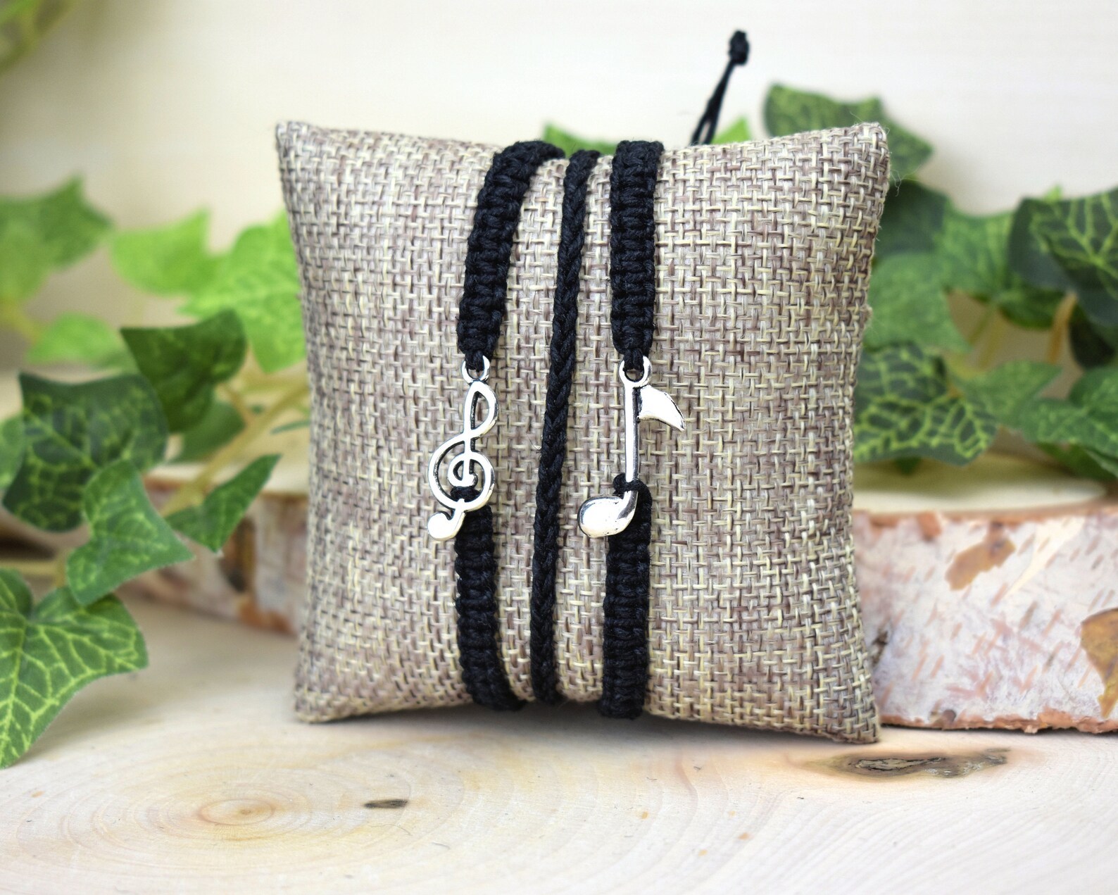 Hemp Music Bracelet 3 in 1 Treble Clef and Eighth Note Charm - Etsy