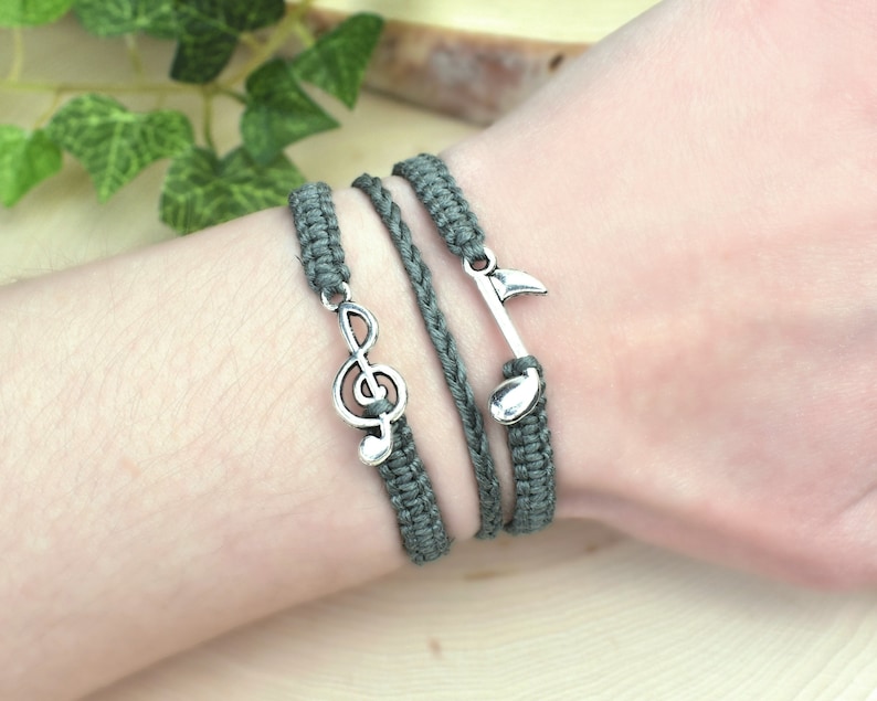 Hemp Music Bracelet 3 in 1 Treble Clef and Eighth Note Charm | Etsy