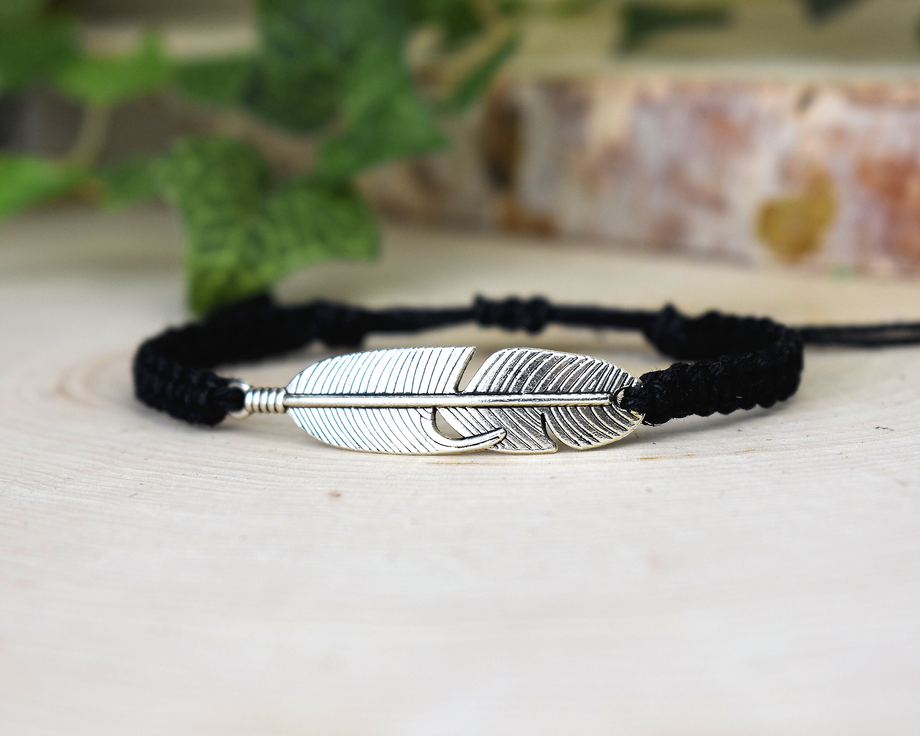 Hemp Feather Bracelet Adjustable Boho String Jewelry | Etsy
