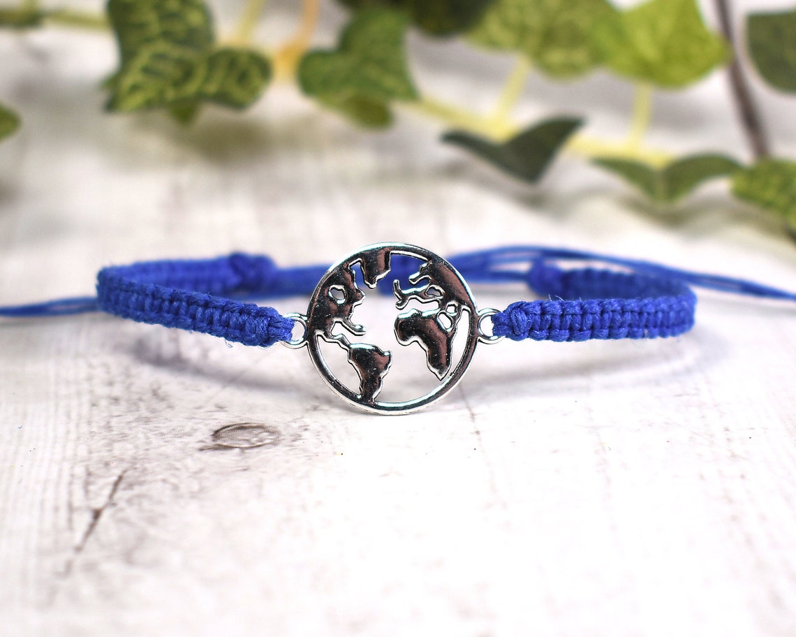 Planet Earth Bracelet for Men or Women - Adjustable Hemp Jewelry ...