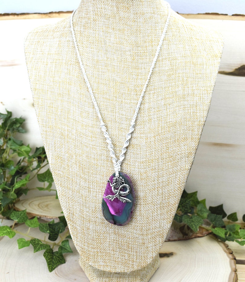 Mermaid Necklace with Sliced Agate Silver Pink and Teal | Etsy