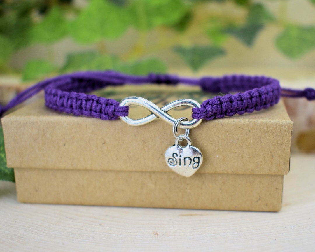 Singer Bracelet With Infinity and Sing Charms - Adjustable Hemp ...