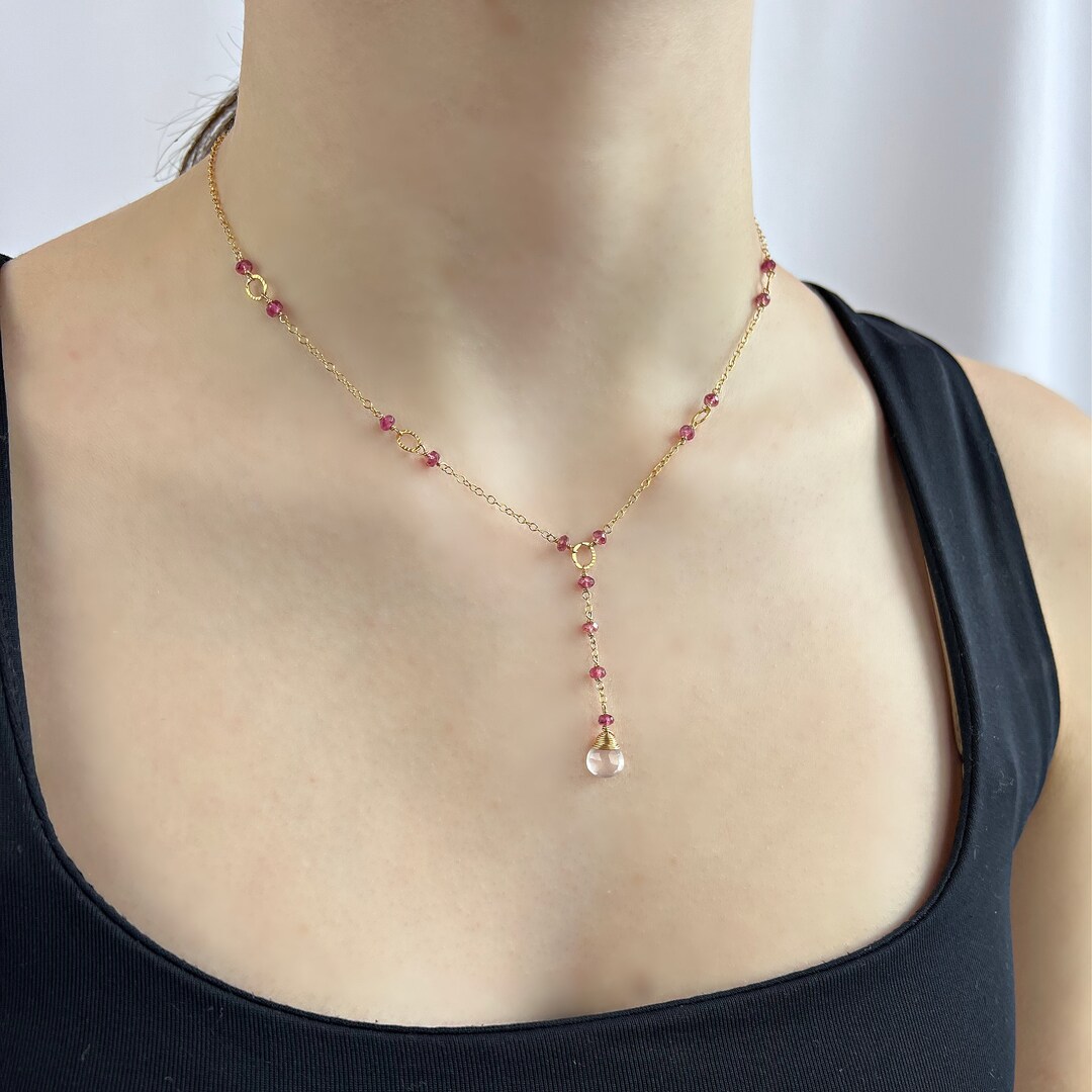 Dainty Pink Necklace,pink Tourmaline Necklace,tourmaline Jewelry ...