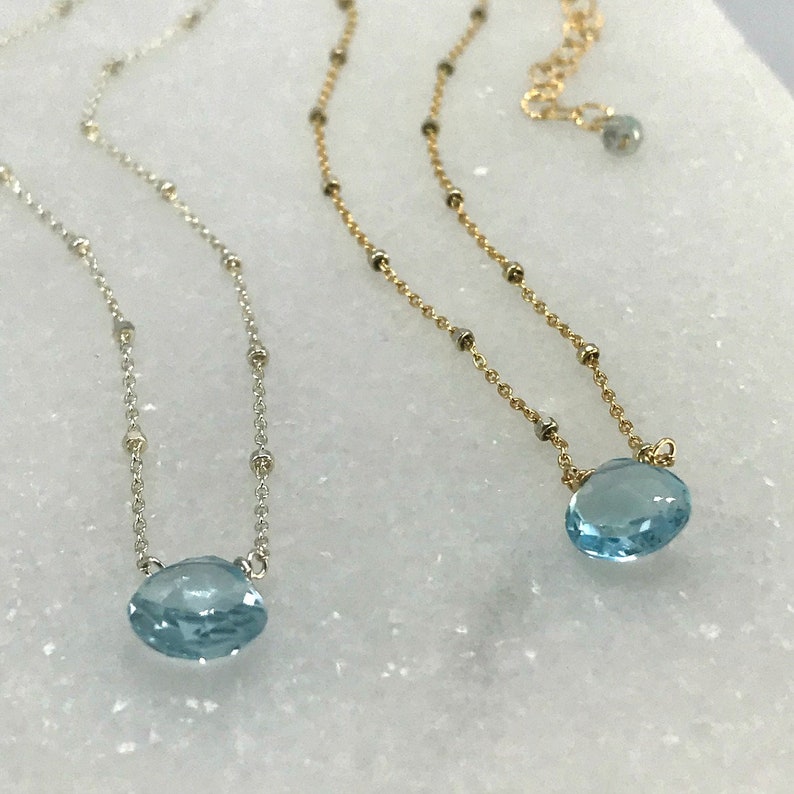 Blue Topaz Pendant Necklace · December Birthstone Jewelry · 14K Gold ...
