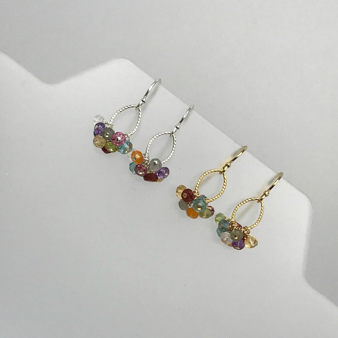 Multicolor Earrings Cluster Earrings Rainbow Earrings Dangle Earrings ...