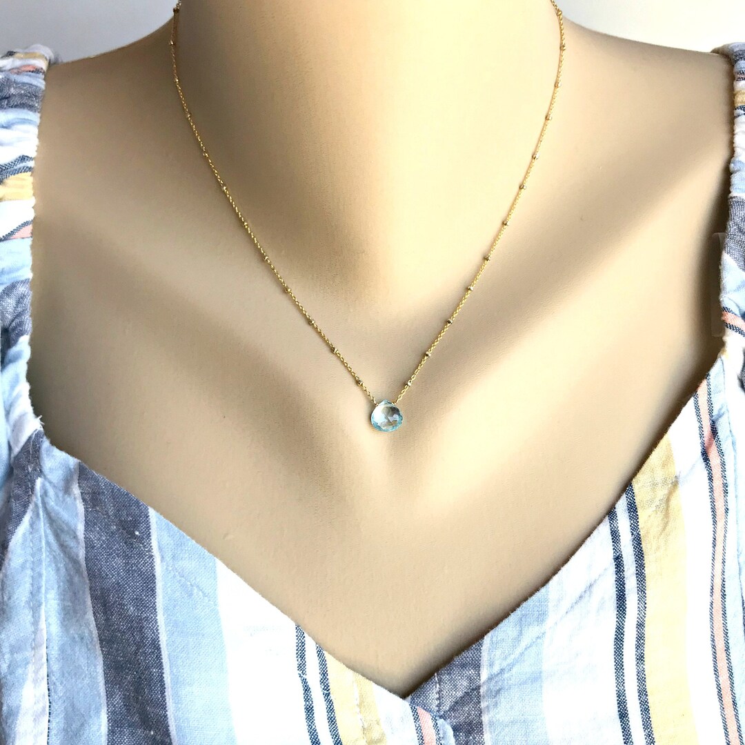 Blue Topaz Pendant Necklace · December Birthstone Jewelry · 14K Gold ...