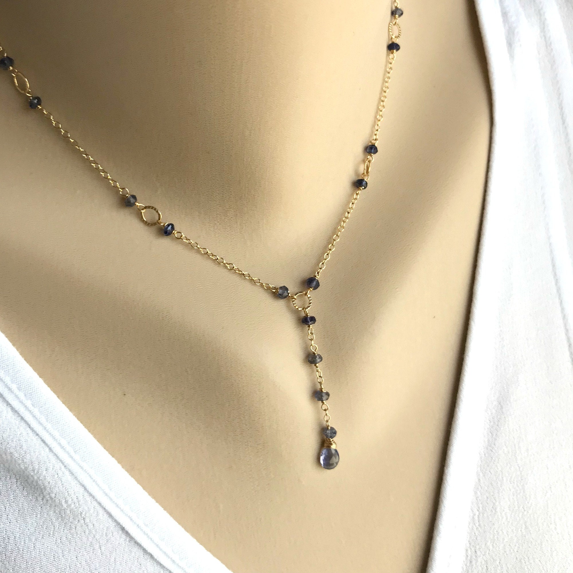 Iolite Necklace Lariat Necklace Layering Necklace Y Necklace | Etsy