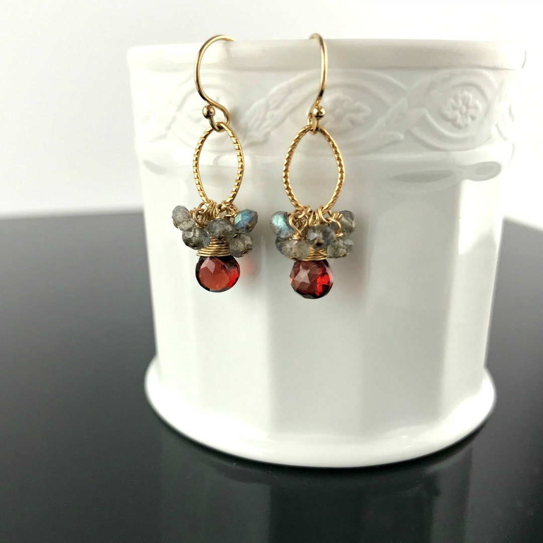Genuine Garnet Earrings, January Birthstone Jewelry, Labradorite ...