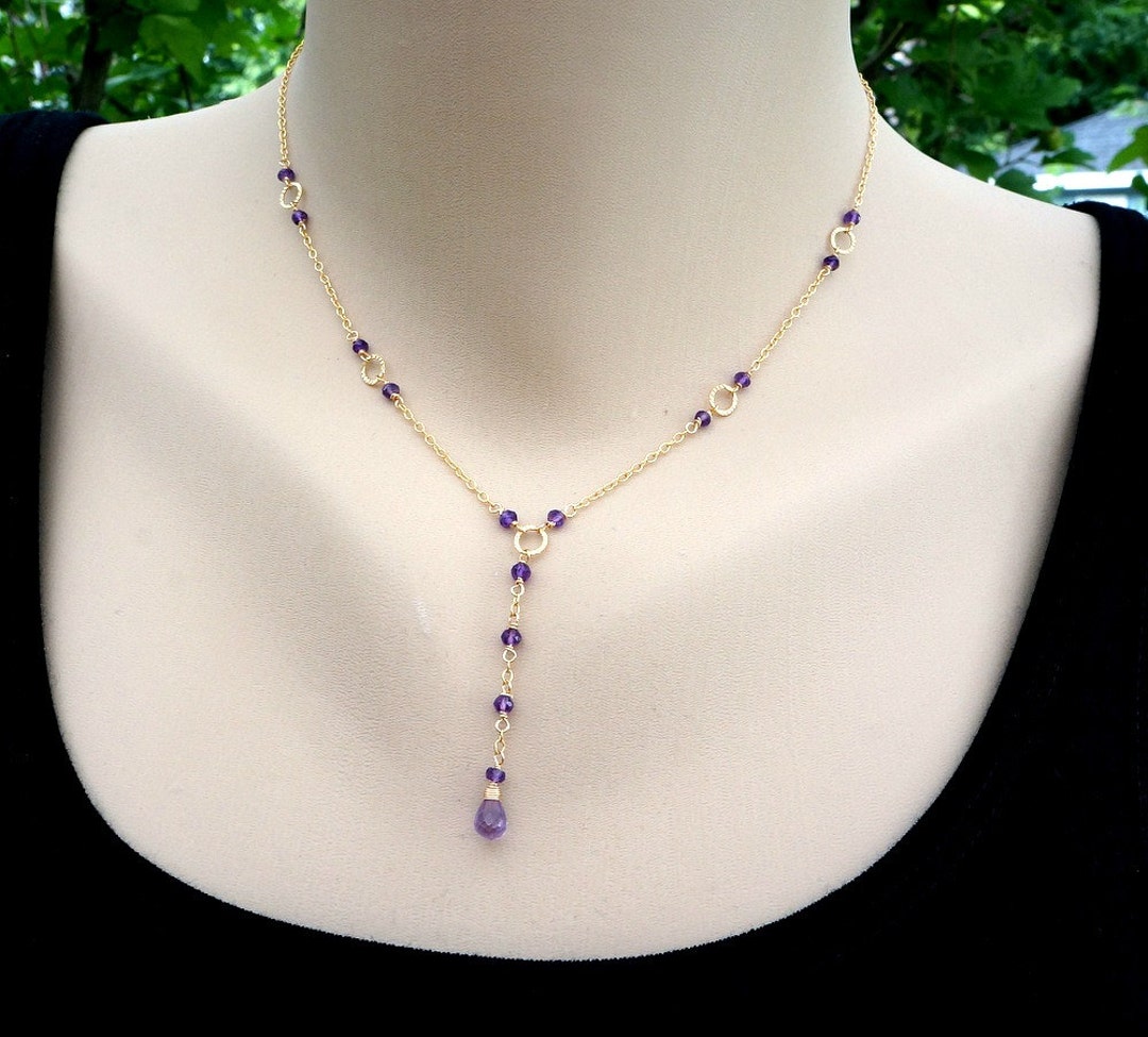Amethyst Lariat Necklace · February Birthstone Jewelry · Dainty Purple ...