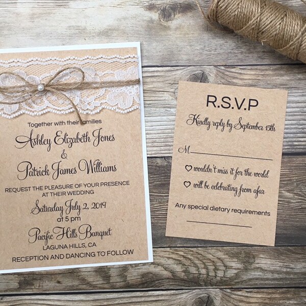 Twine Wedding Invitations - Etsy