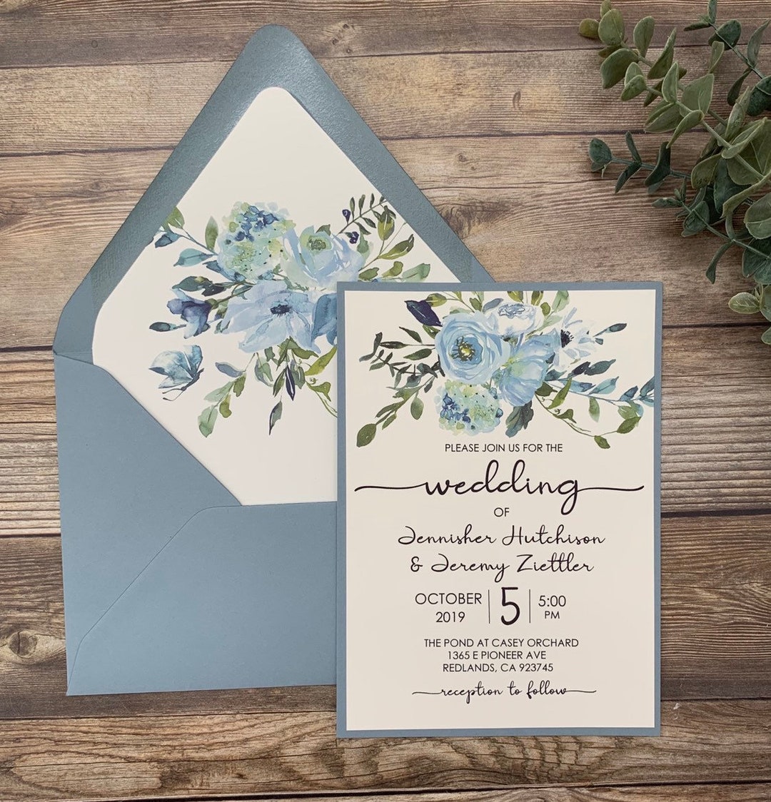 Dusty Blue and Sage Green Invitation, Dusty Blue Greenery Invitation ...