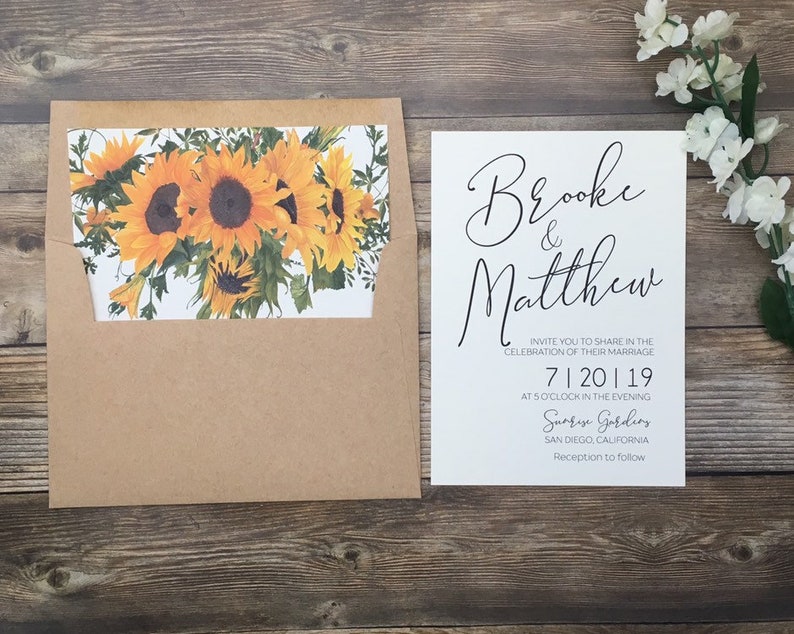 Sunflower wedding invitation calligraphy invitation boho | Etsy