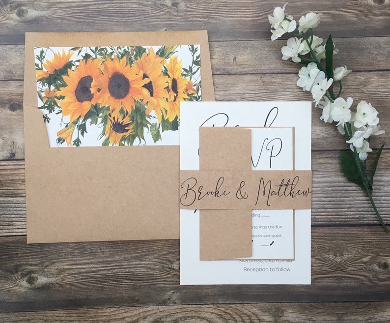 Sunflower wedding invitation calligraphy invitation boho | Etsy