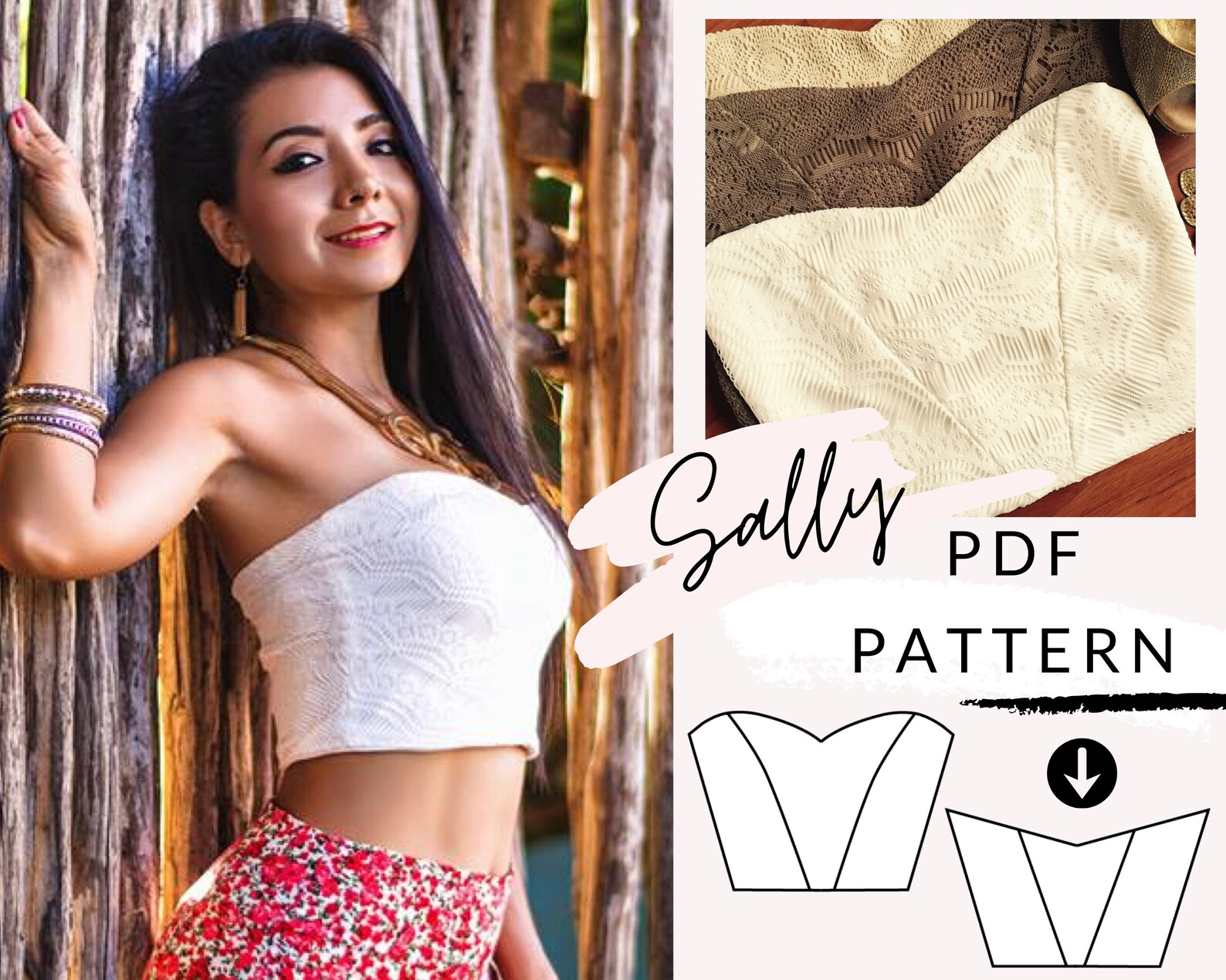 Strapless Crop Top PDF Sewing Pattern Easy DIY Lace Top | Etsy