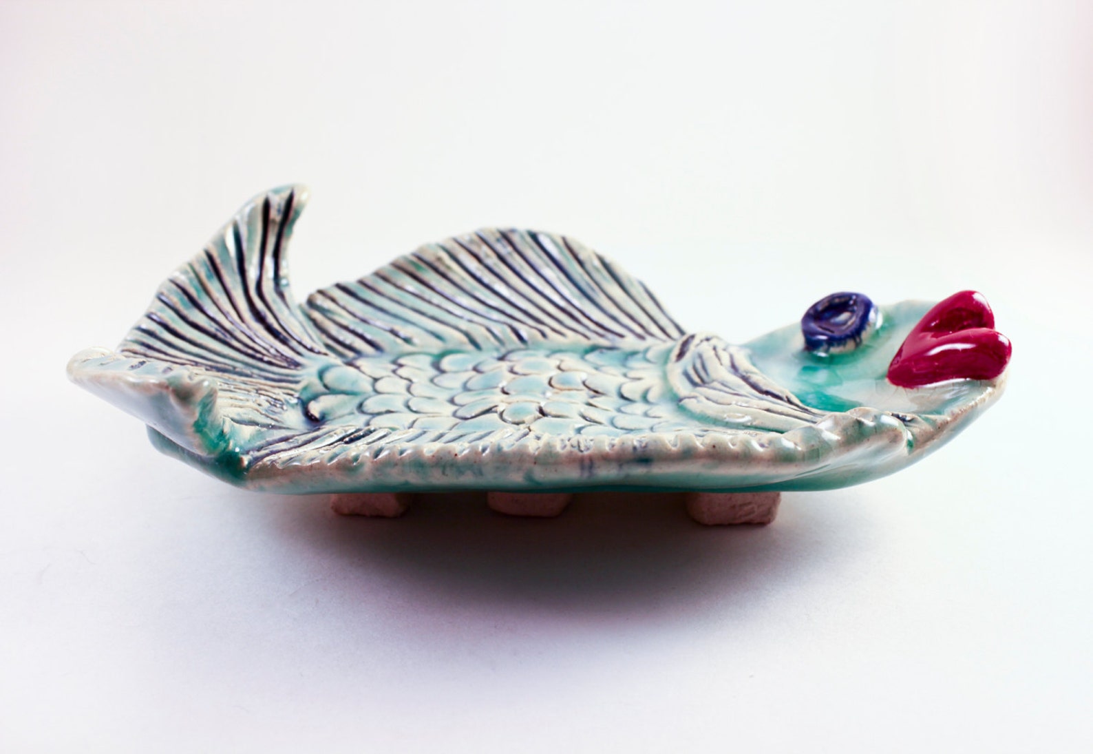 Ceramic Fish Dish Spoon Rest / Sushi Dish /soap Dish / Bath Decor, Aqua ...