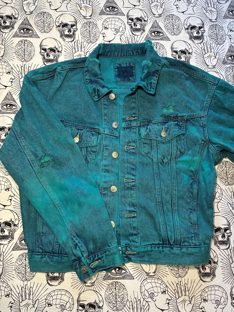 Teal Blue Denim Jacket - Etsy