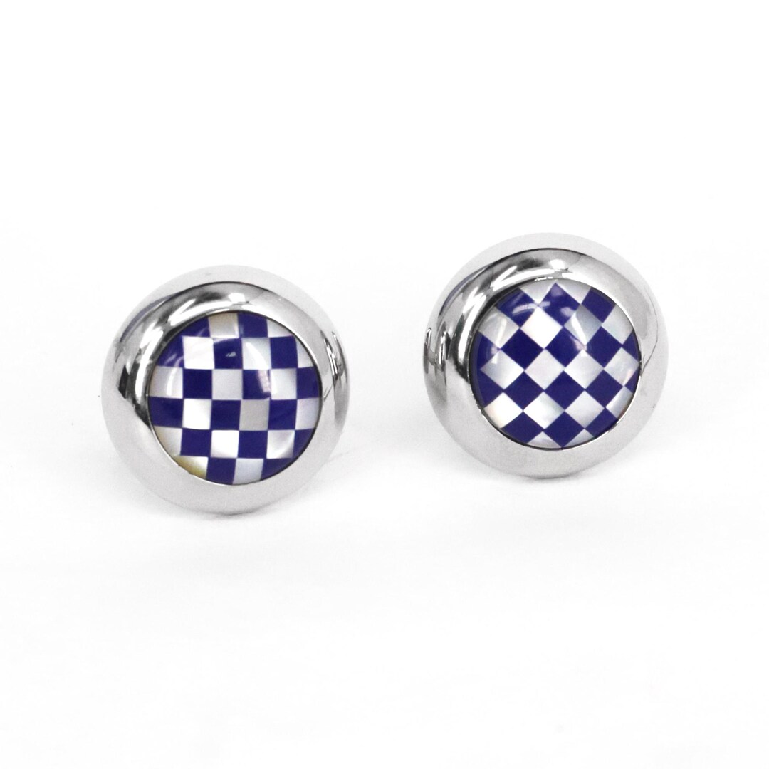 Check Round White and Blue F1 Flag Cufflinks - Etsy
