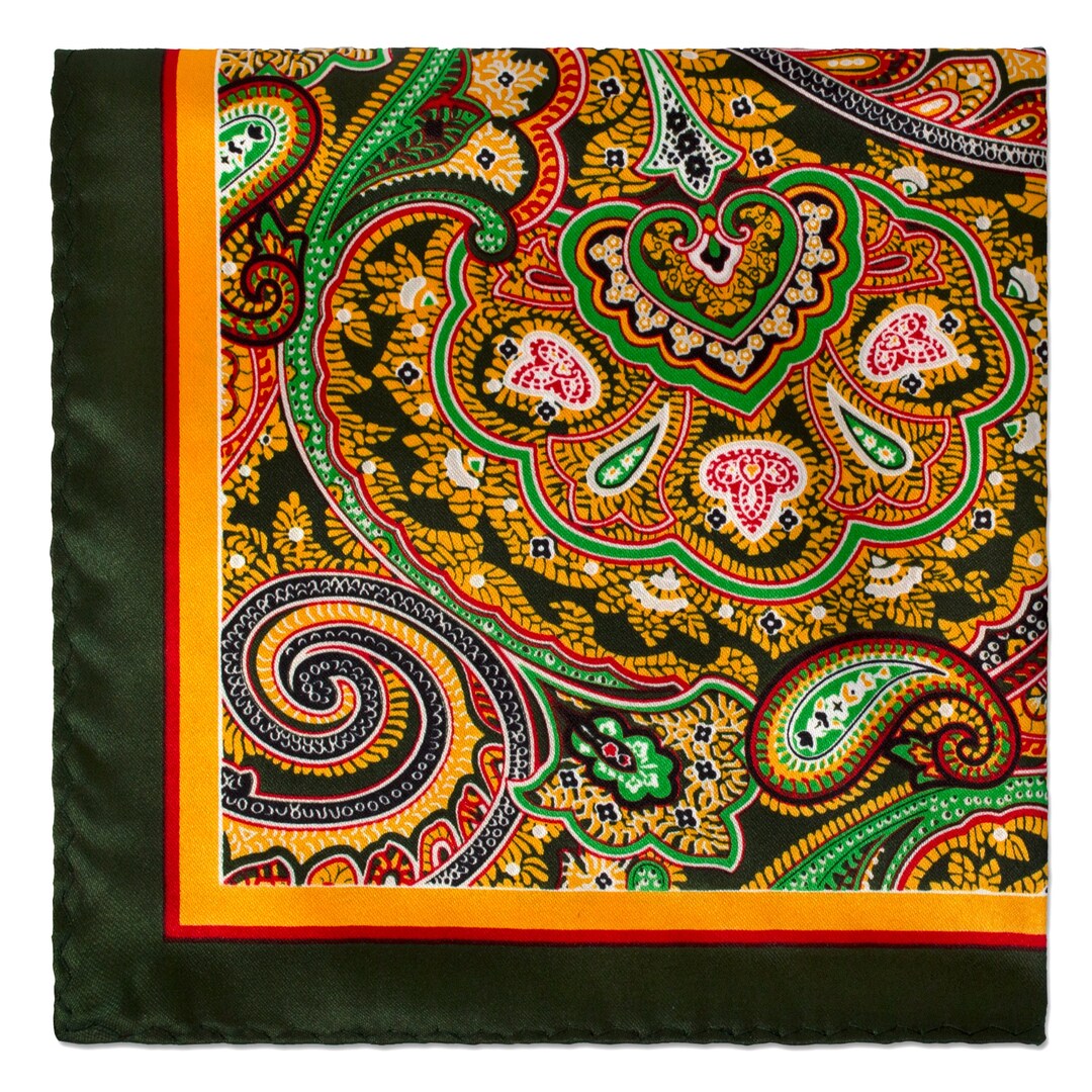 Bold Paisley Pocket Square Design in Yellowish Orange and Green - Etsy