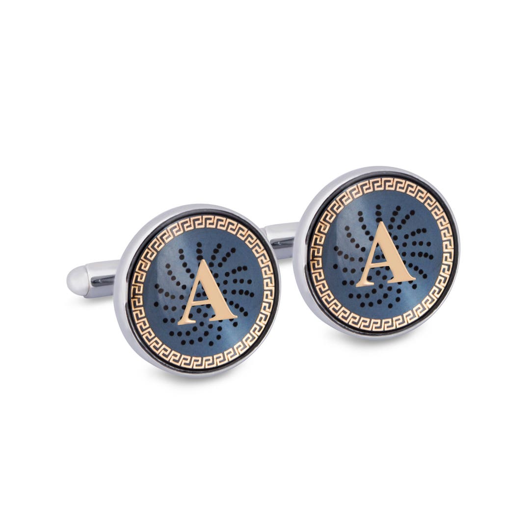 Initials Alphabet Cufflinks in Navy Blue With Rose Gold - Etsy
